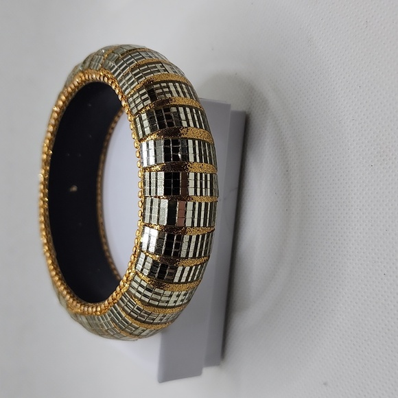 Jewelry | Beautiful 2 Tone Goldtonesilvertone Mirror Mosaic Bangle | Poshmark
